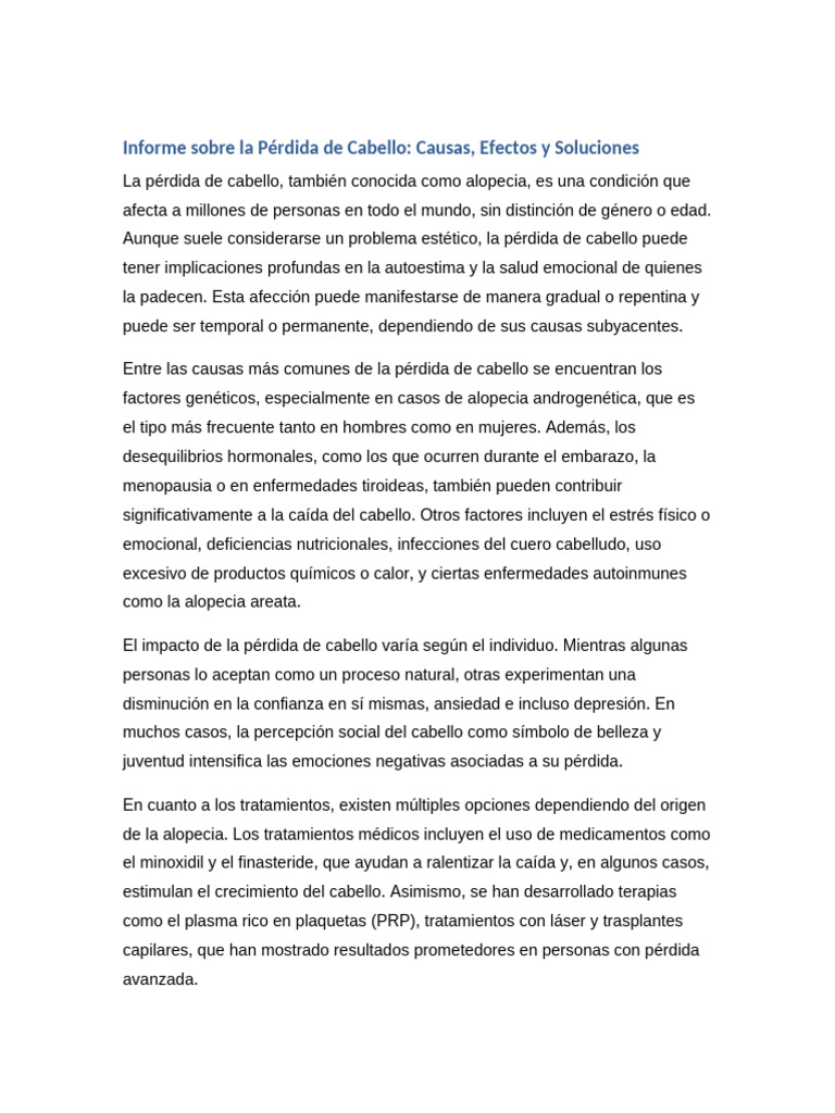 Pérdida de Cabello: Causas y Soluciones | PDF | Perdida de cabello ...