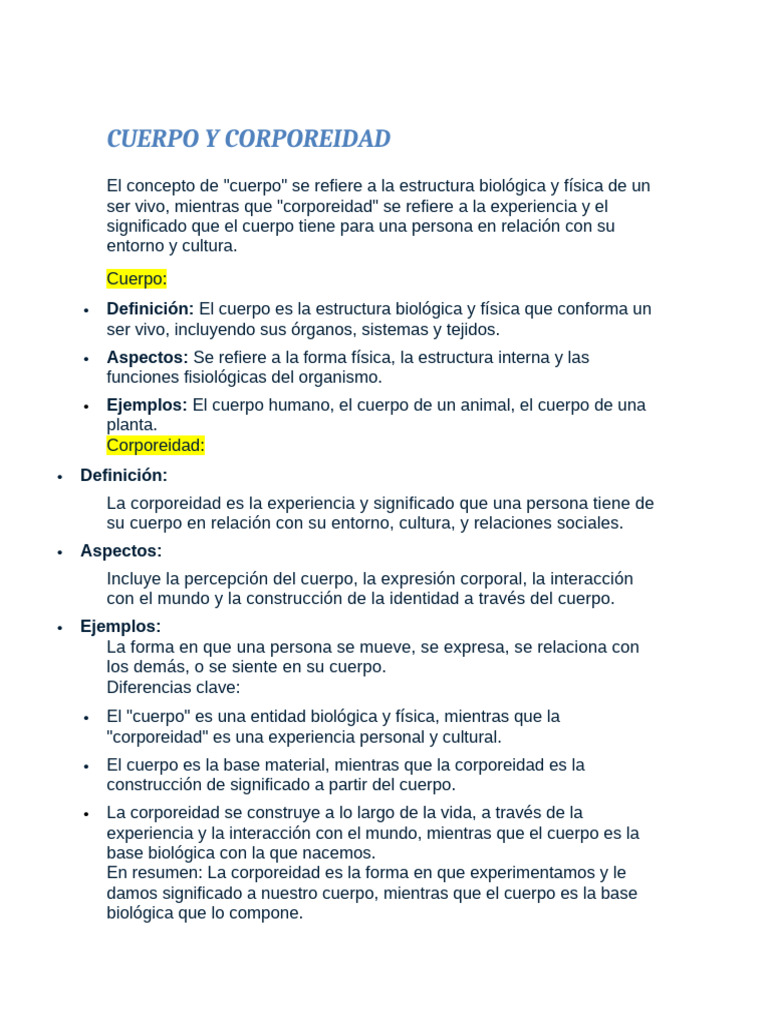 Cuerpo y Corporeidad Teoria | PDF | Educación Física | Experiencia