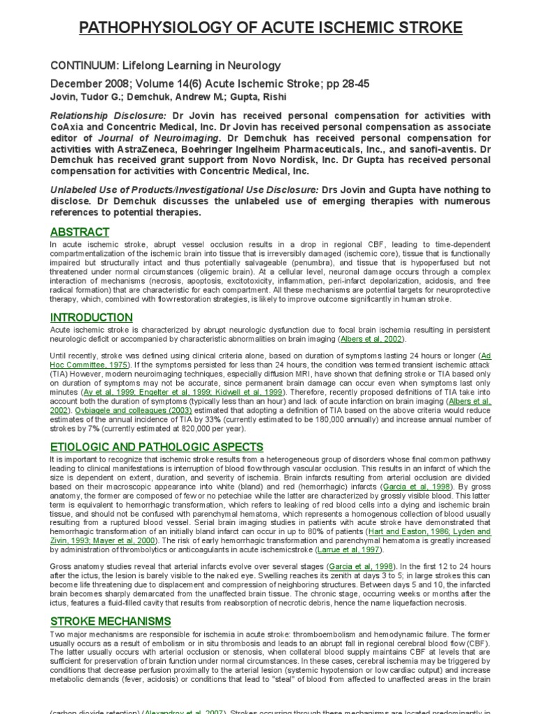 Pathophysiology of Acute Ischemic Stroke | PDF | Ischemia | Stroke