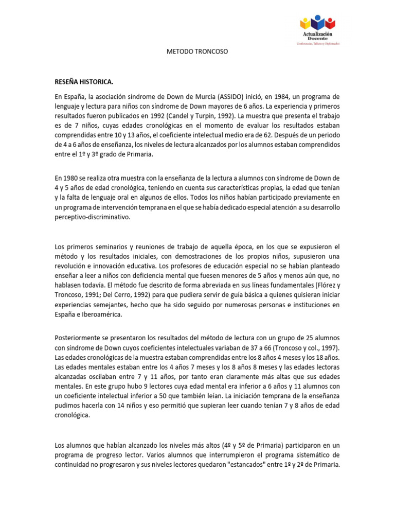 Método Troncoso: Lectura para Síndrome de Down | PDF | Aprendizaje ...