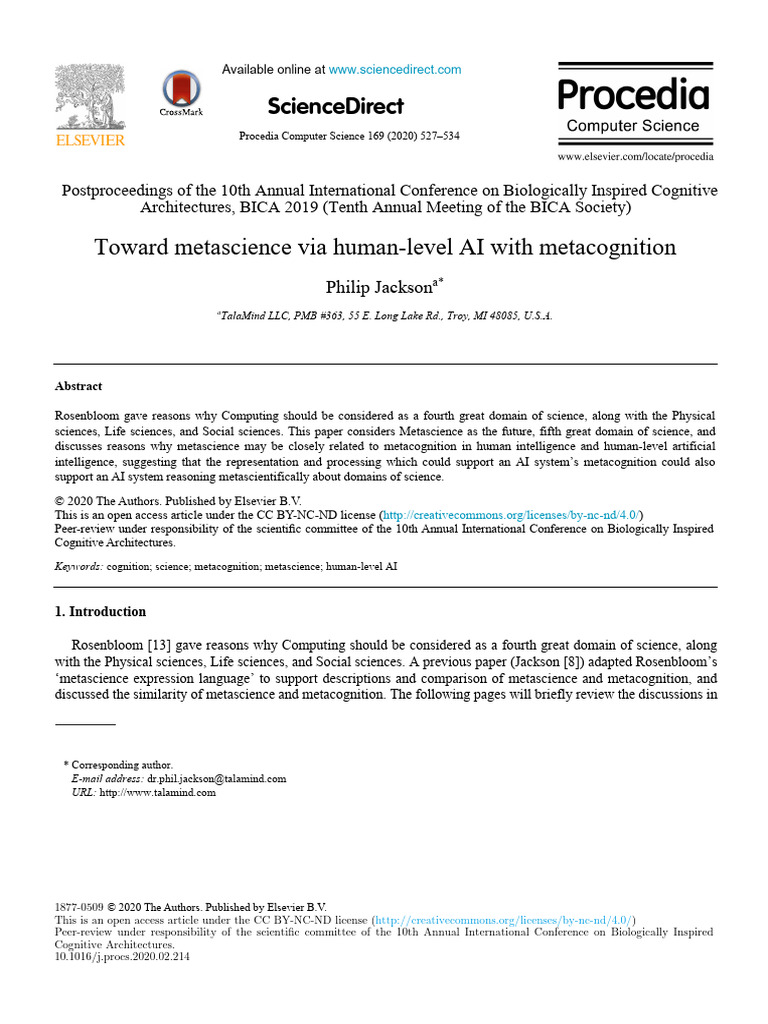 Toward Metascience Via Human-Level AI With Metacognition | PDF ...