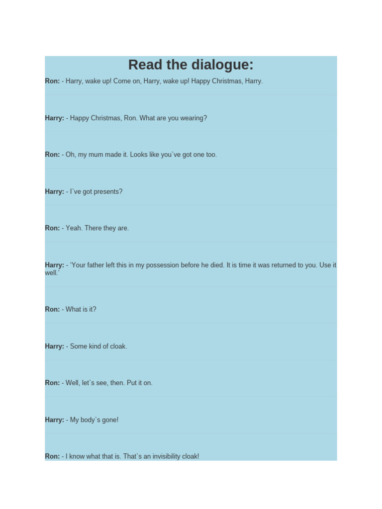 Harry Potter Dialogue and Quiz | PDF