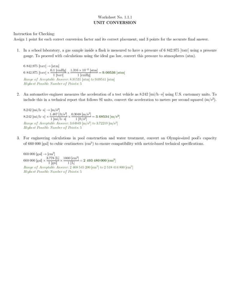 A Worksheet No. 1.1.1 Unit Conversion | PDF
