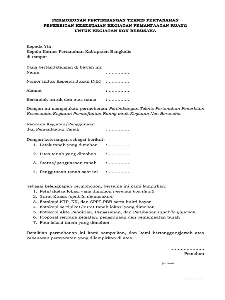 Formulir Ptp Pkkpr Nb 2024-1 | PDF