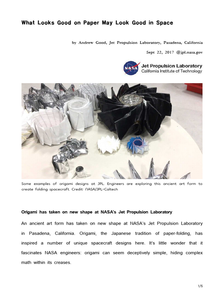 Origami Innovations in Spacecraft Design | PDF | Jet Propulsion ...