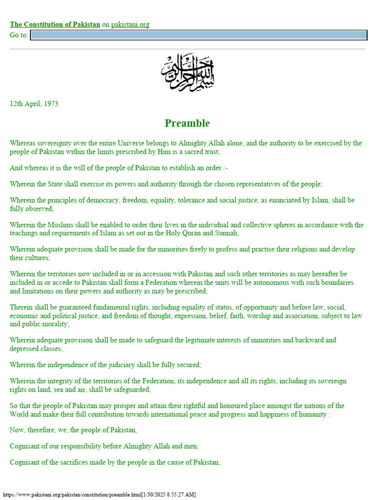 Pakistan Constitution Preamble | PDF | Pakistan | Muhammad Ali Jinnah