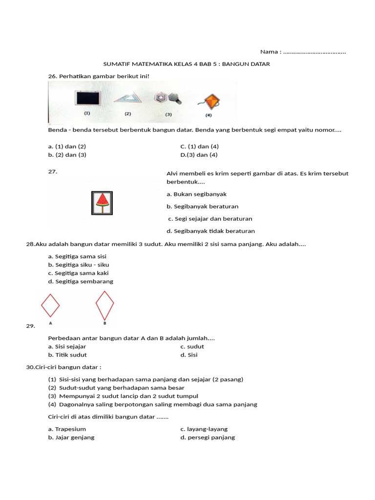 Sumatif MTK Kls 4 Bab 5 Bangun Datar | PDF