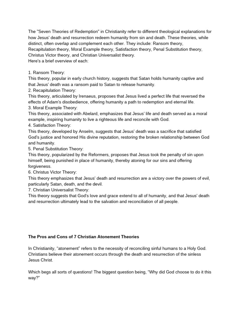 7 Theories of Redemption | PDF | Christian Belief And Doctrine ...