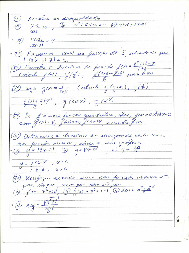 Calc1 Lista 1 | PDF