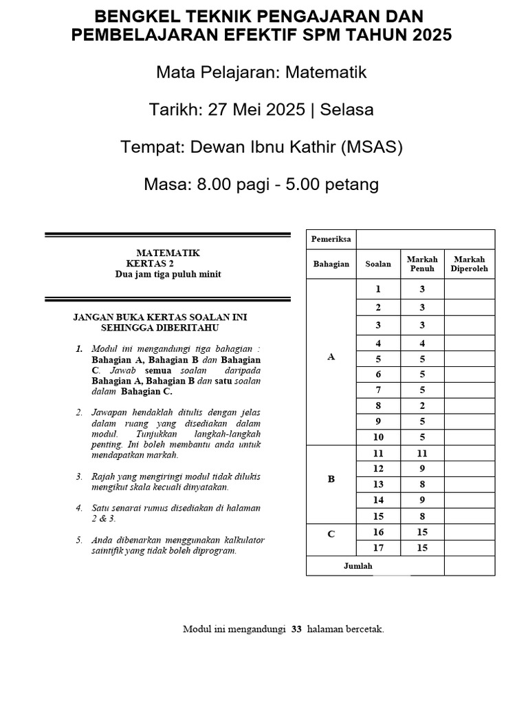 Matematik K2 Soalan | PDF