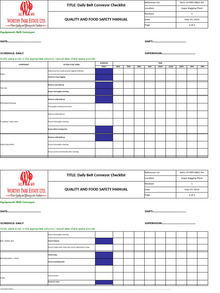 Belt Conveyor Checklist - Daily | PDF | Belt (Mechanical ...