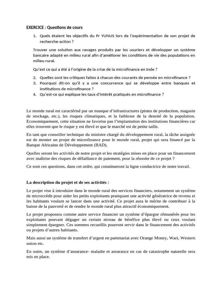 Projet de microfinance en milieu rural | PDF | La microfinance | Crédit