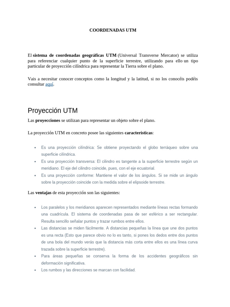 Guía sobre Coordenadas UTM y Proyección | PDF | Sistema coordinado ...