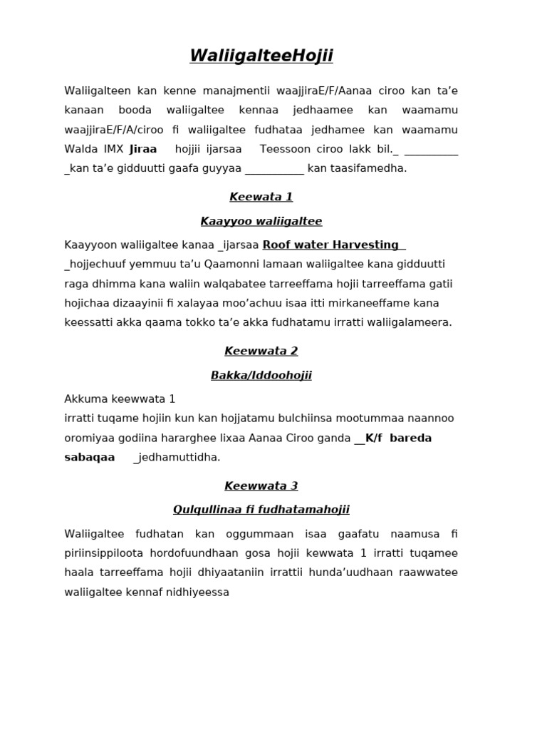 Waliigaltee Hojii Ijaarsa | PDF