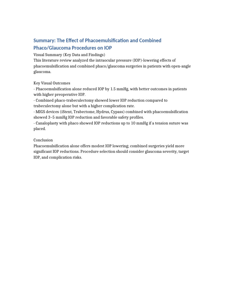 Phacoemulsification & IOP Reduction Insights | PDF