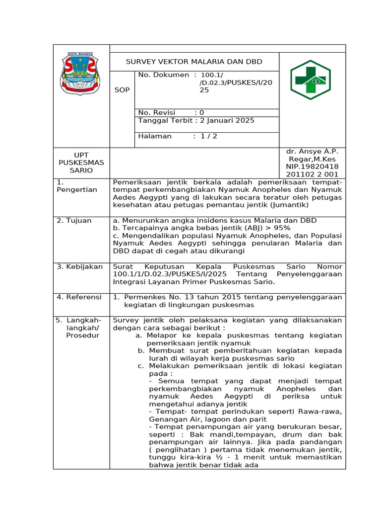Survey Jentik Malaria dan DBD Puskesmas | PDF