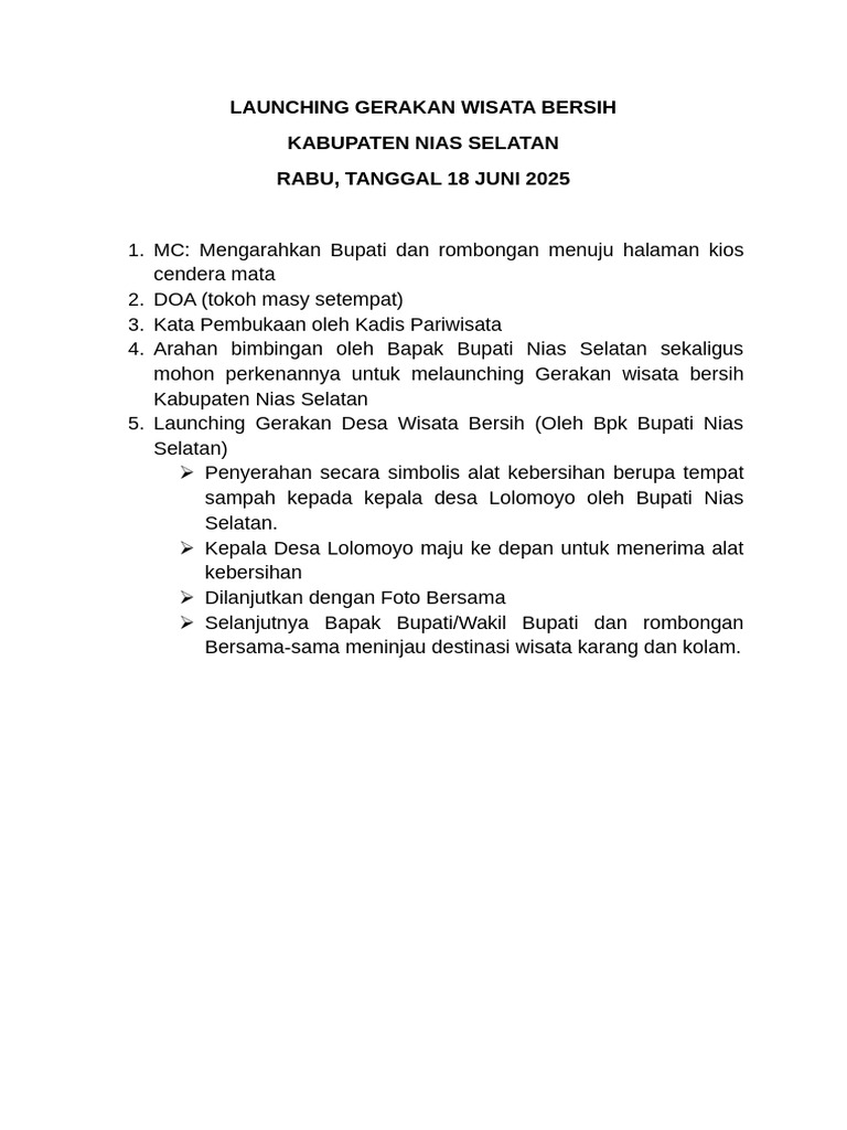 Launching Gerakan Wisata Bersih Nias Selatan | PDF
