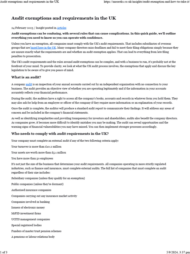 UK Audit Exemptions Explained | PDF | Audit | Business
