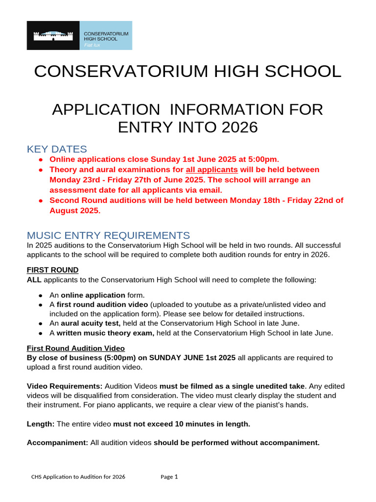 Conservatorium High School 2026 Entry Guide | PDF | Musicology ...