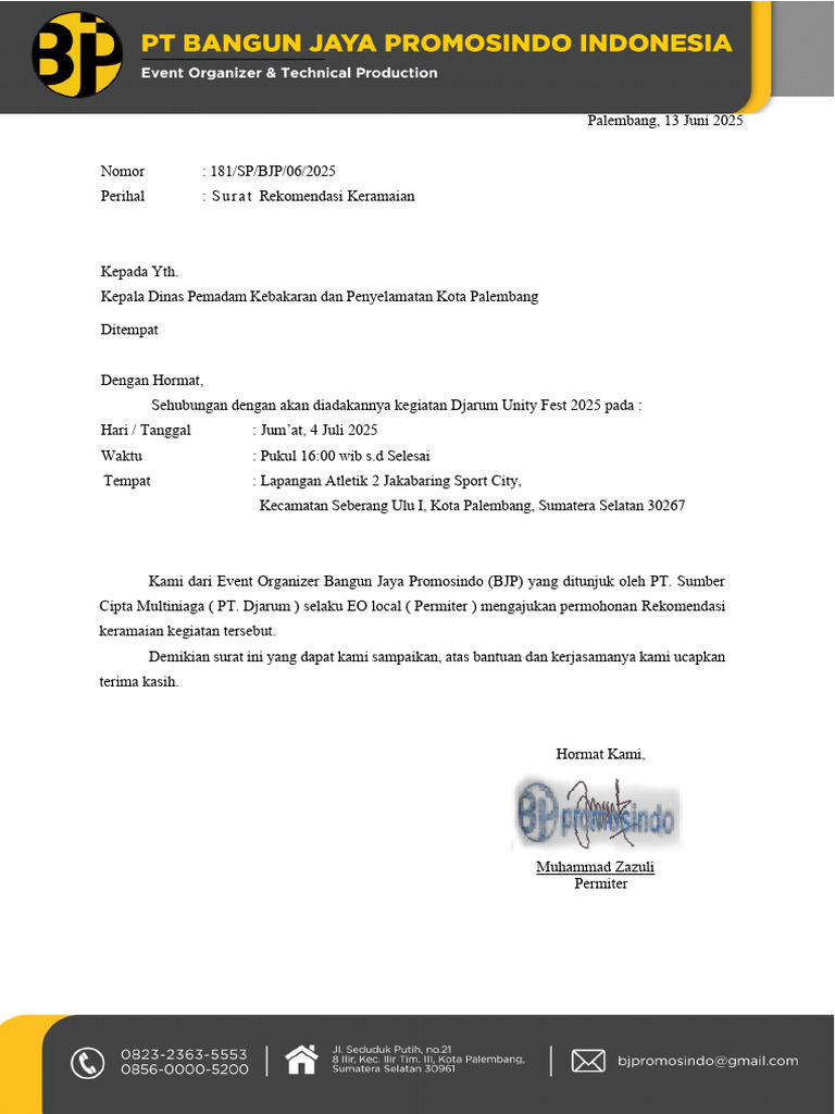 Surat Rekomendasi Keramaian PBK | PDF