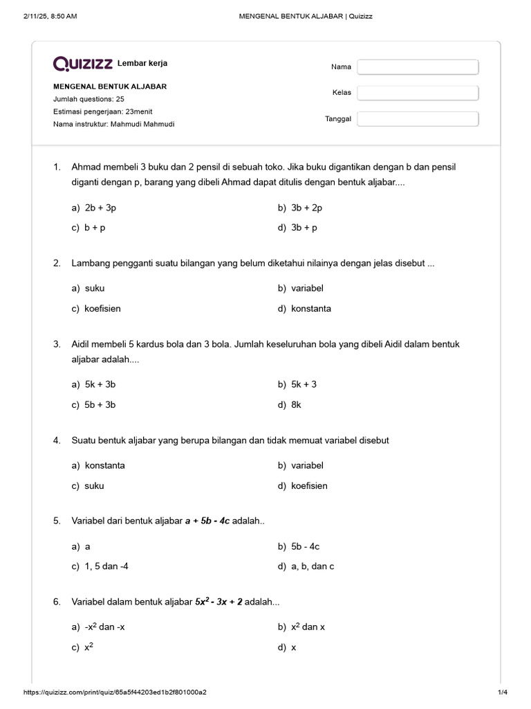 Mengenal Variabel dalam Aljabar | PDF