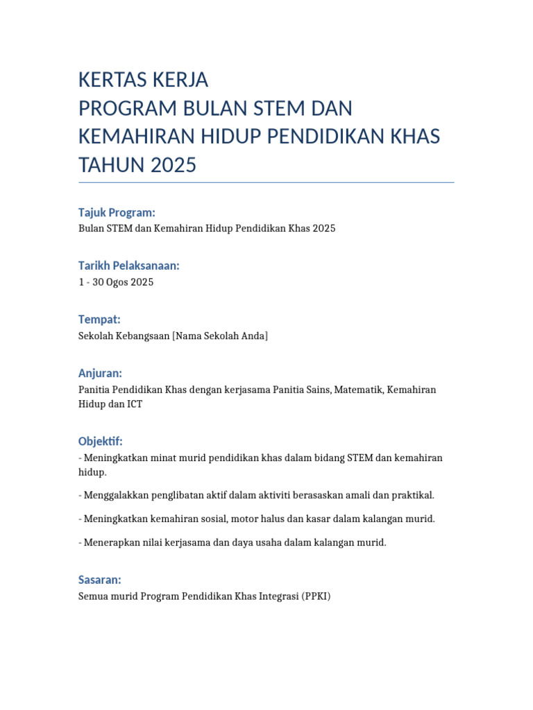 Kertas Kerja Bulan STEM Kelas Pendidikan Khas | PDF