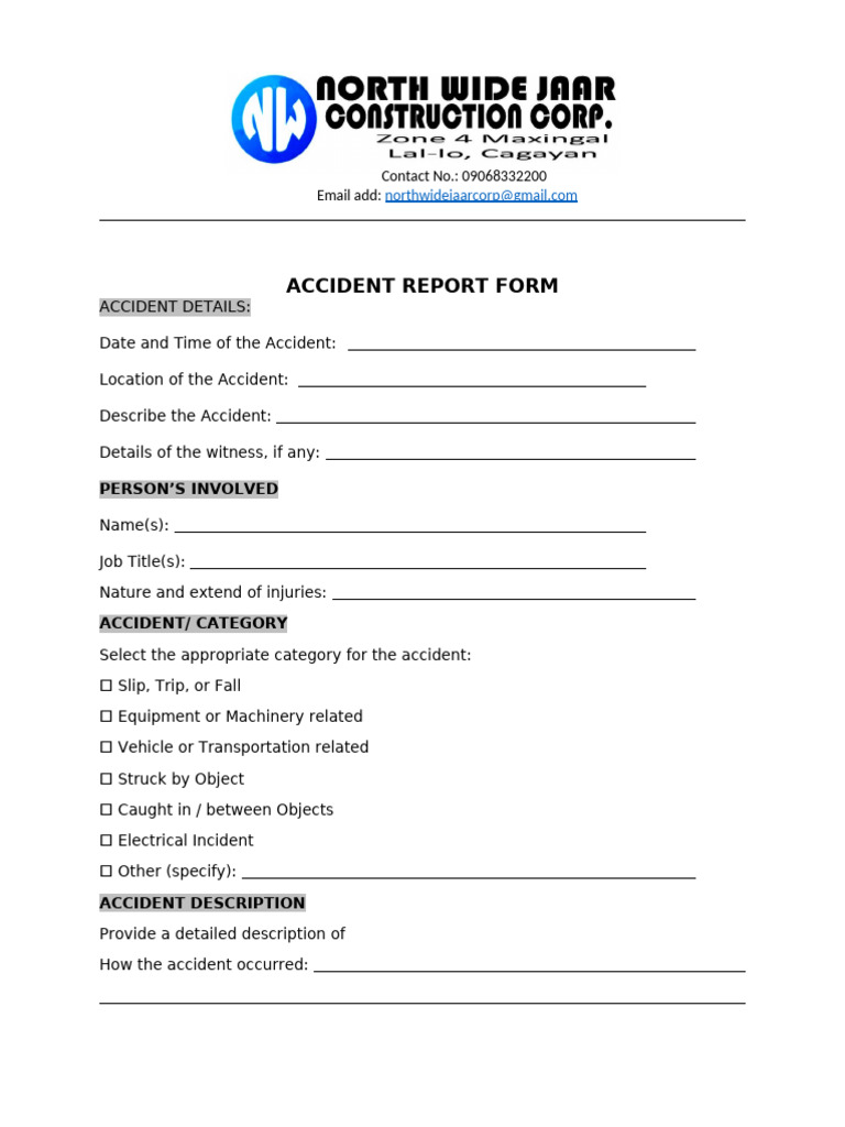 Accident Report Form Template | PDF