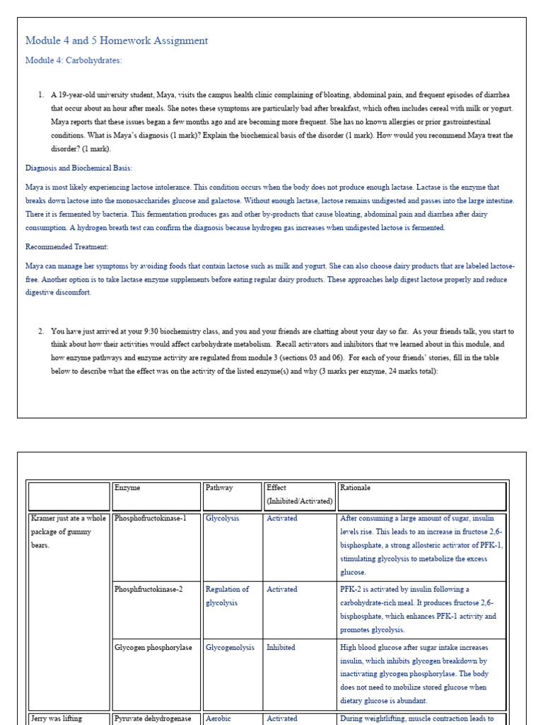 Summer - BCHM 270 NS25 Module 4 and 5 Homework - AA | PDF | Glycolysis ...