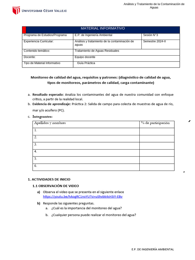 Guía Práctica #03 | PDF | Agua | Contaminación