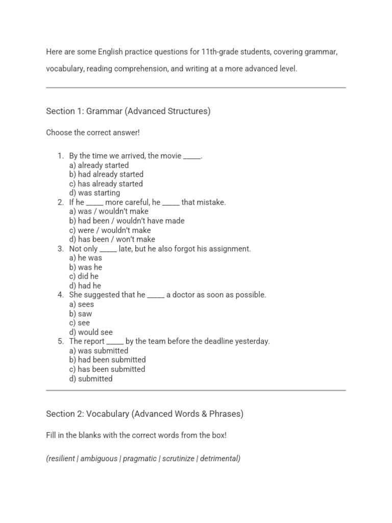 Section 1: Grammar (Advanced Structures) : (Resilient - Ambiguous ...
