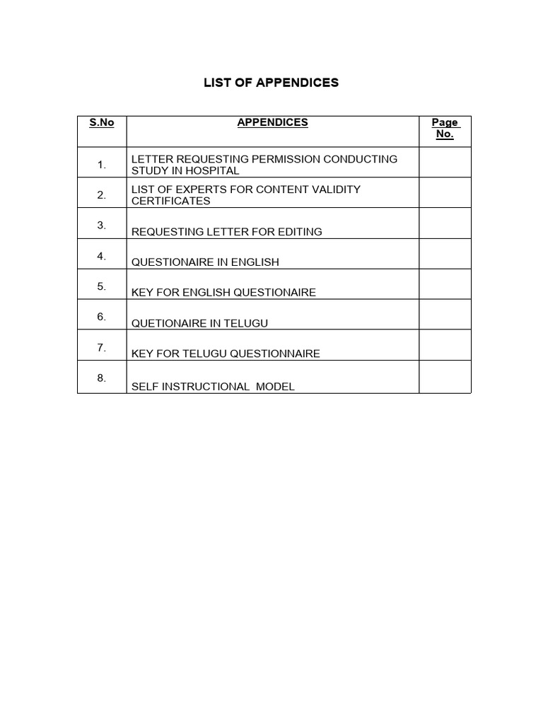 List of Appendices | PDF