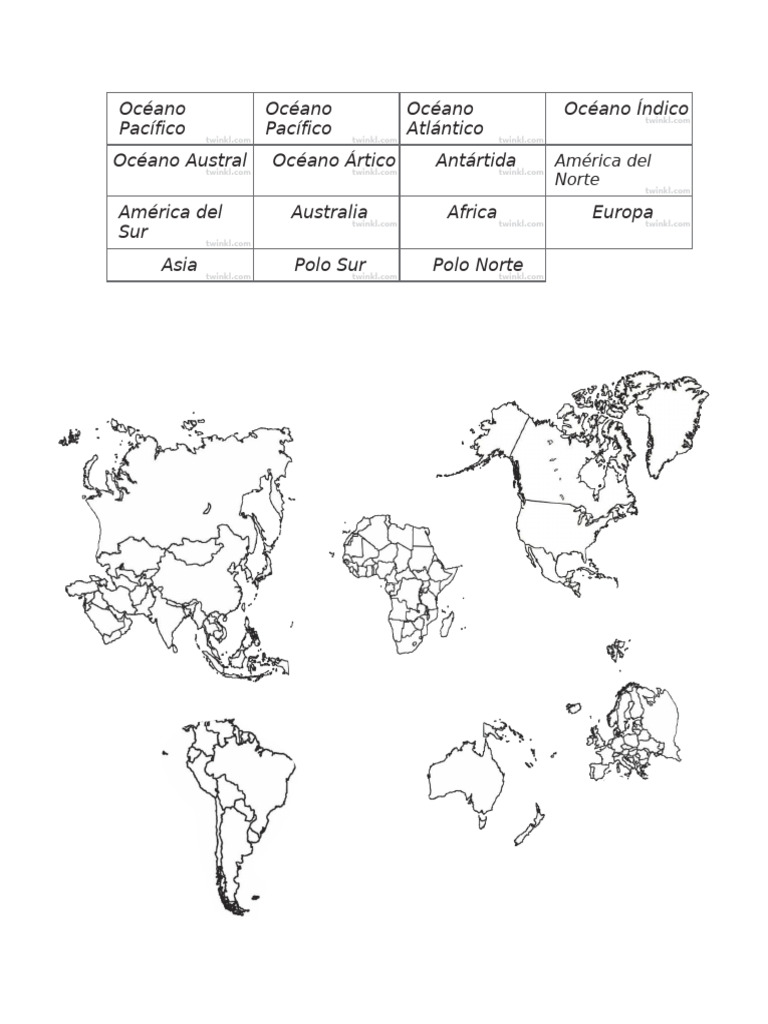 Continentes para Colorear y Trabajar | PDF