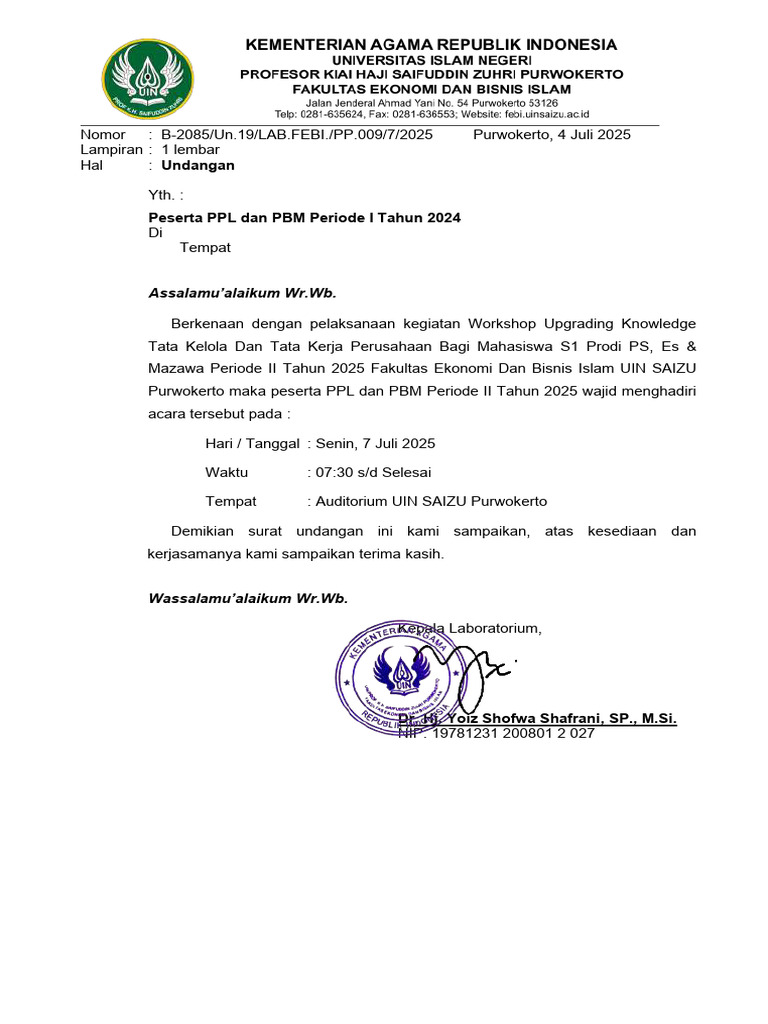 Undangan Peserta PPL Dan PBM Periode II Tahun 2025 | PDF