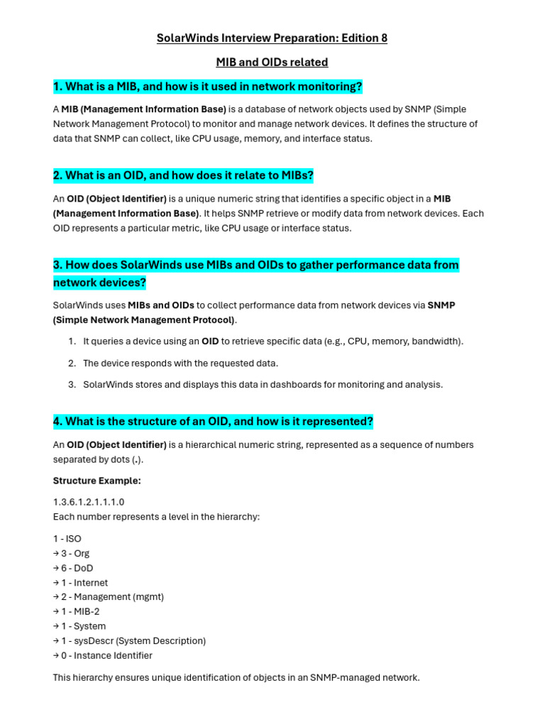 SolarWinds Interview Perp - Edition 8 (MIBs and OIDs) | PDF | Databases ...