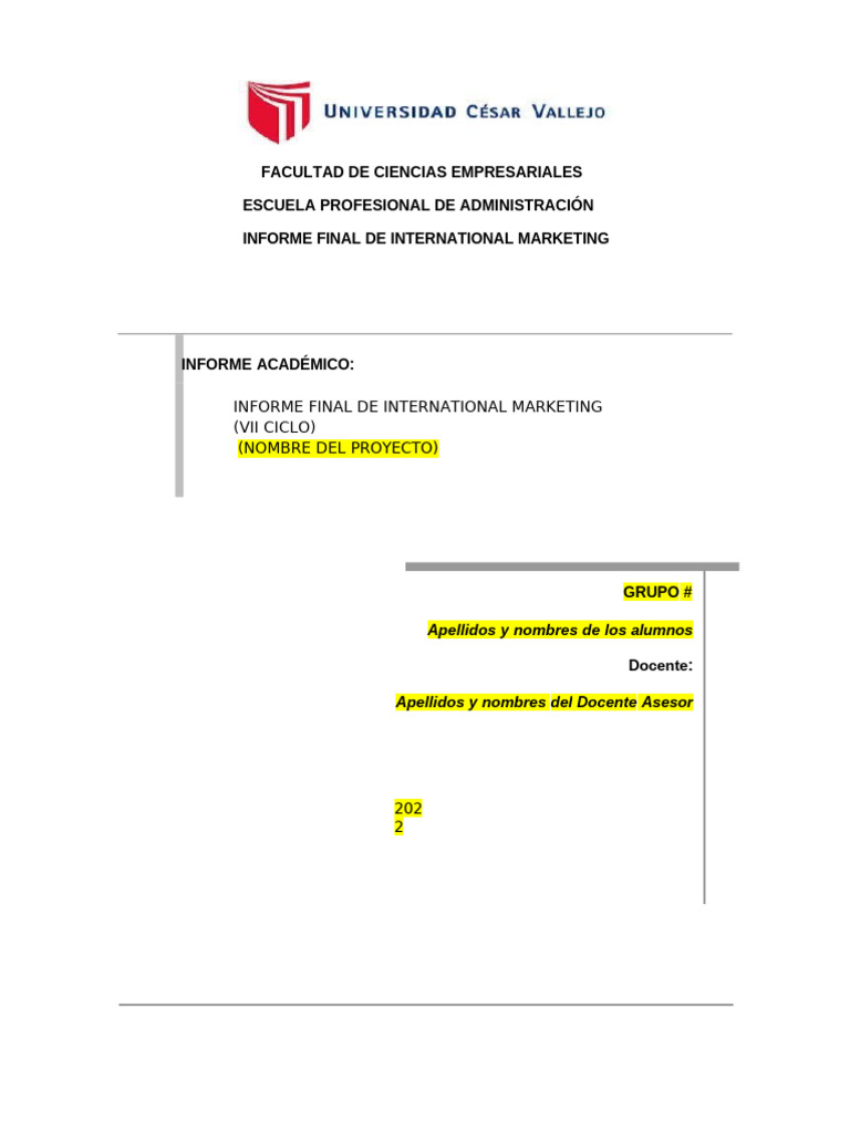 Esquema de Informe de International Marketing 2022 Final. | PDF | Marketing | Análisis FODA