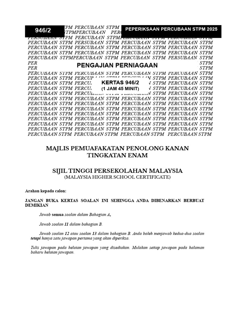 Soalan Trial Sem 2 2025 - Shazura Binti Shaari Kpm-Guru | PDF