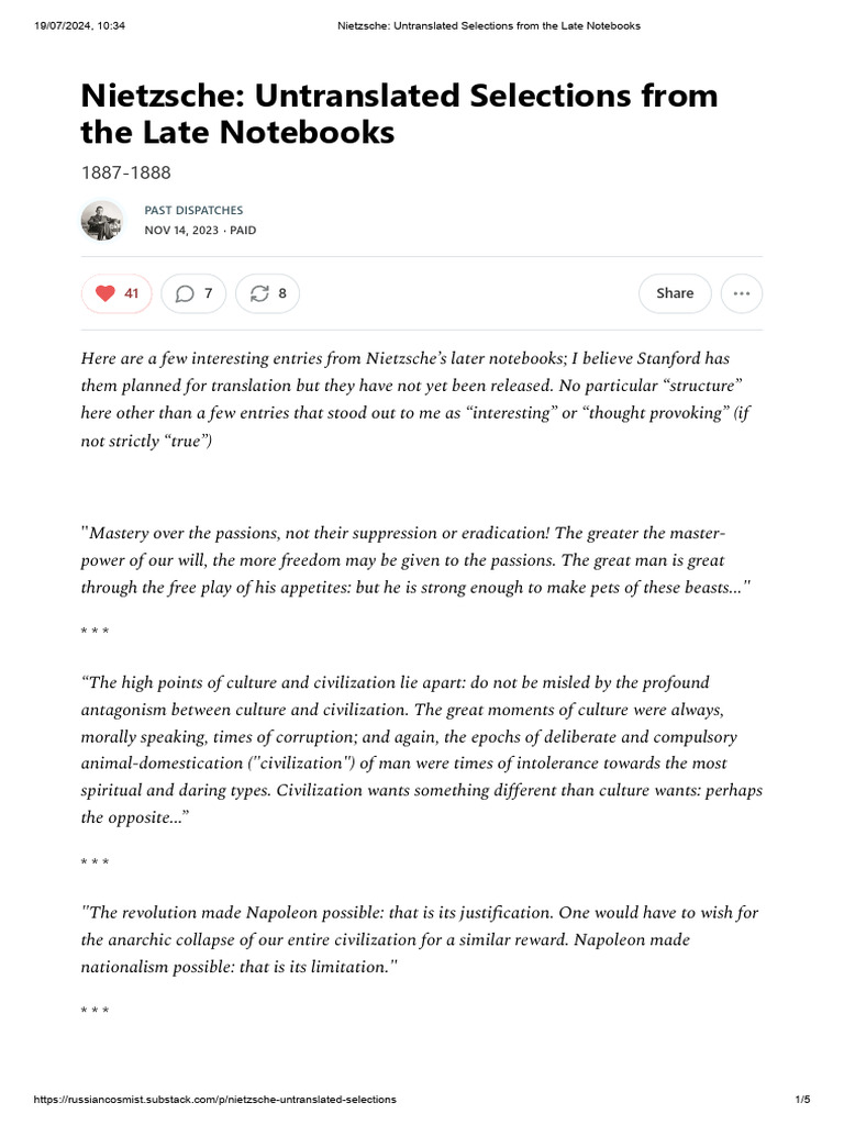 Nietzsche - Untranslated Selections From The Late Notebooks | PDF ...