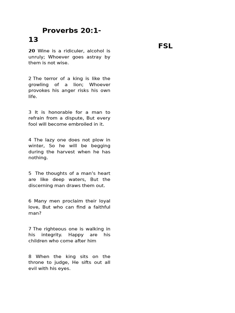 Proverbs 20 1-13 | PDF