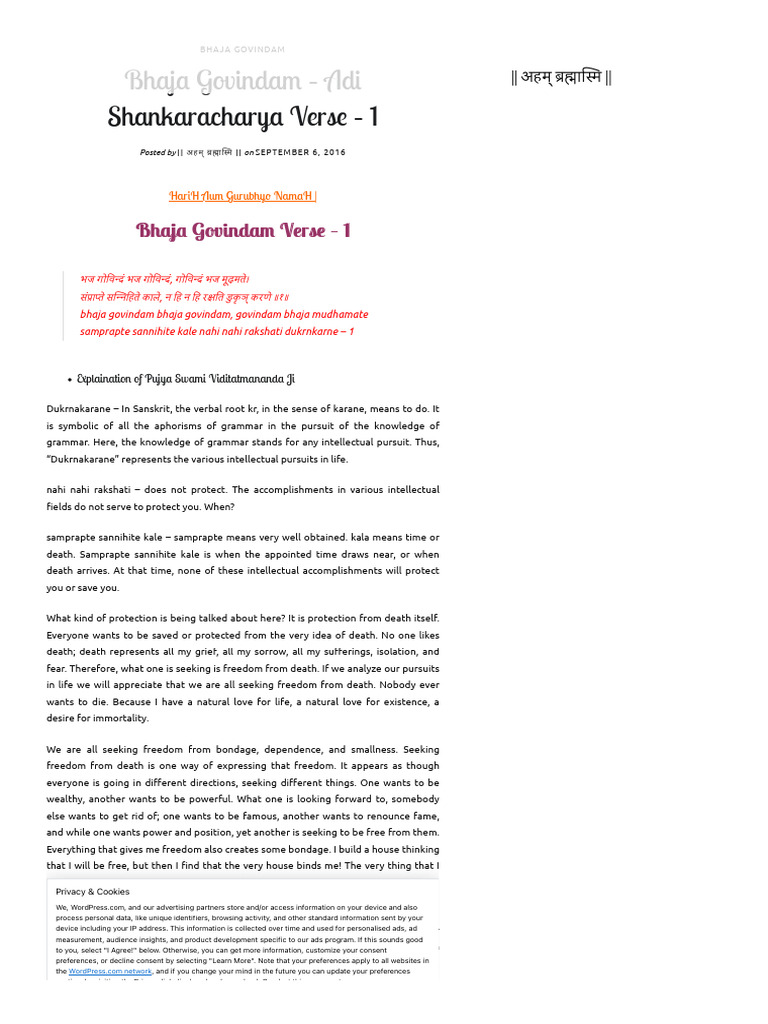 Bhaja Govindam Verse 1 Explained | PDF | Meaning Of Life | Hindu Philosophy