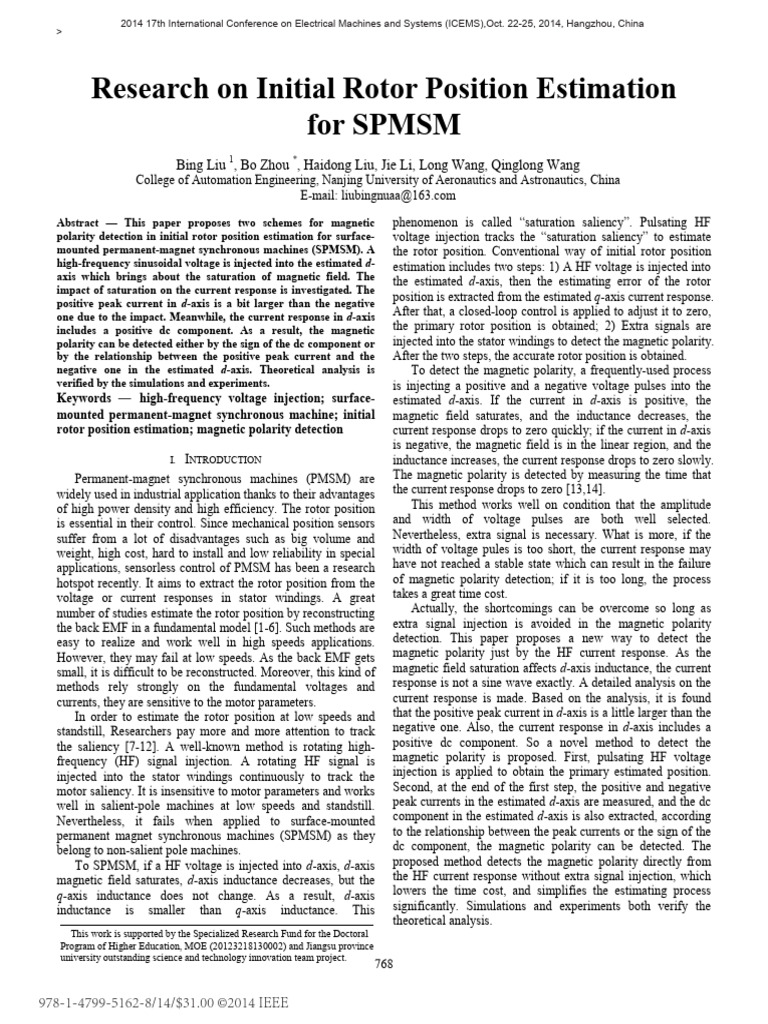 1.1 Research On Initial Rotor Position Estimation For SPMSM | PDF | Electric Motor | Inductance