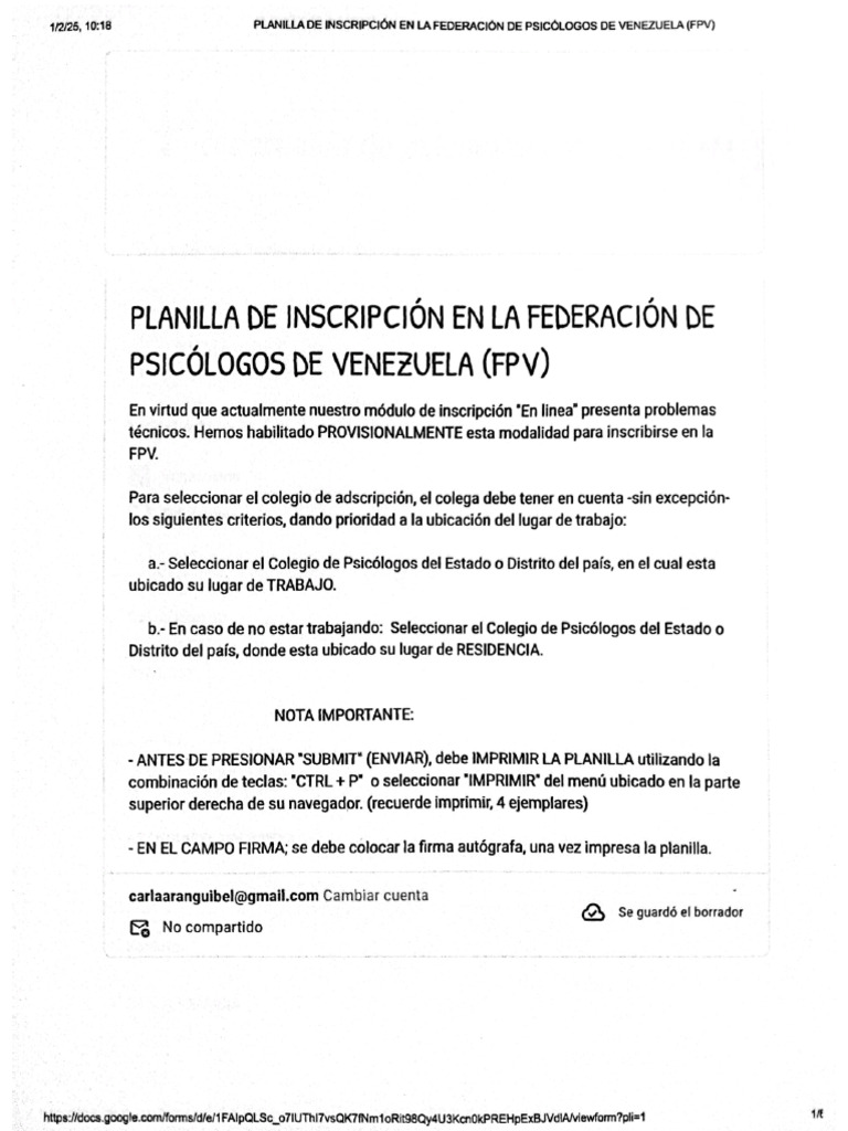 Planilla de Inscripción FVP | PDF
