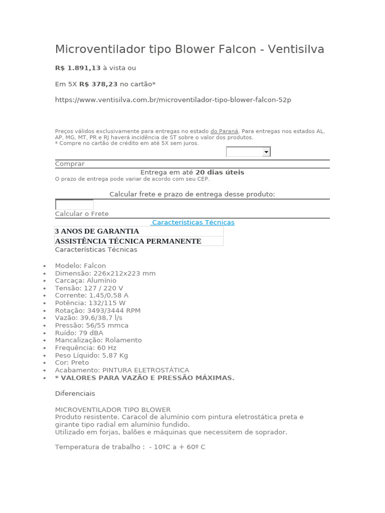 Catálogo Microventilador Tipo Blower Falcon - Ventisilva | PDF