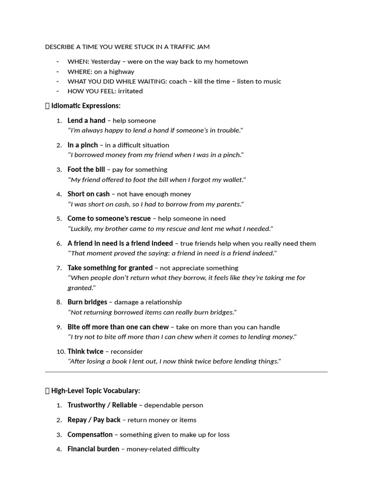 Describe A Time You Were Stuck in A Traffic Jam | PDF