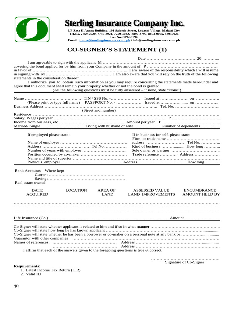 Co-Signer Statement Template | PDF | Economies