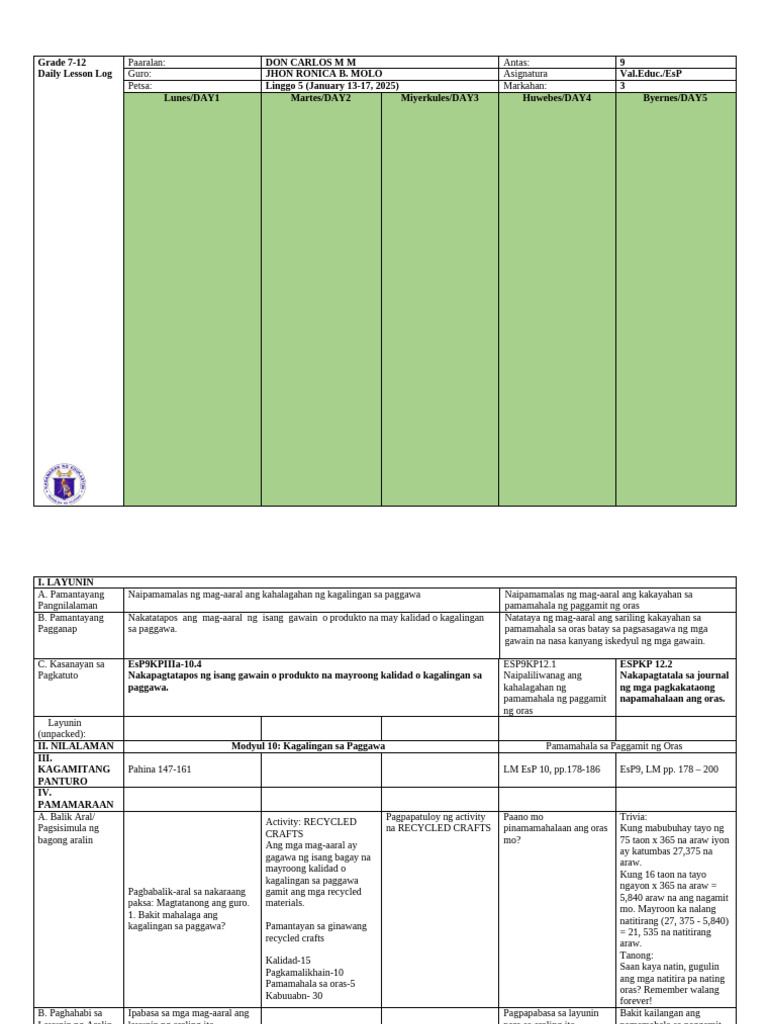 Q3 DLL Esp9 W5 | PDF