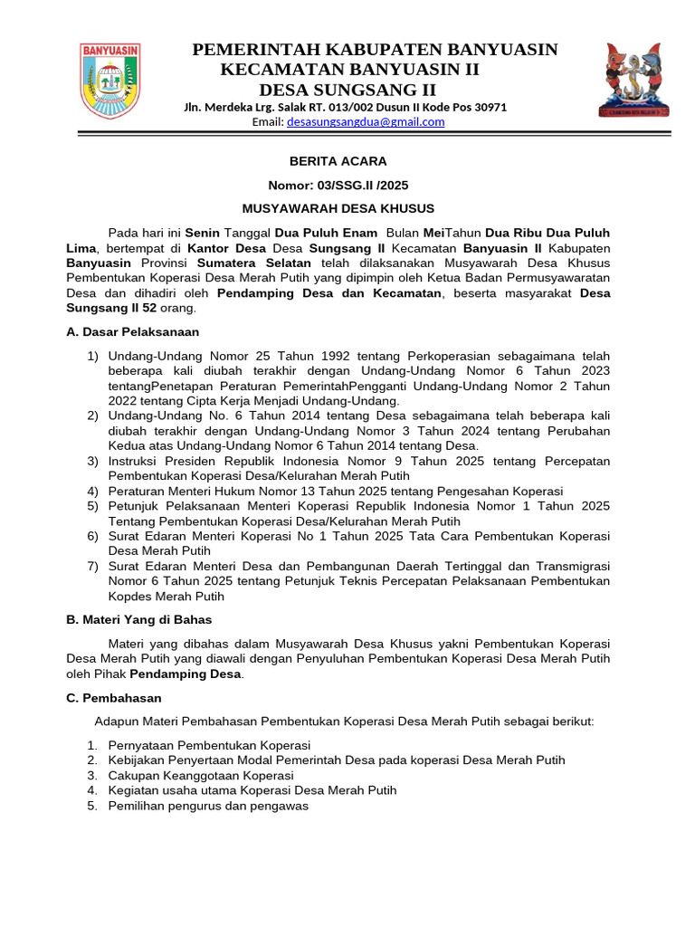 Berita Acara Musyawarah SSG - II Oke | PDF