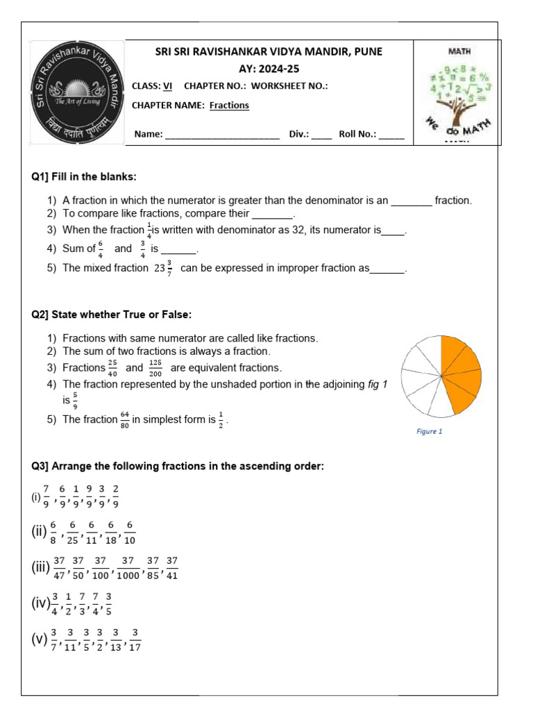 3rd Grade Fractions Worksheet | PDF | Mathematical Concepts ...