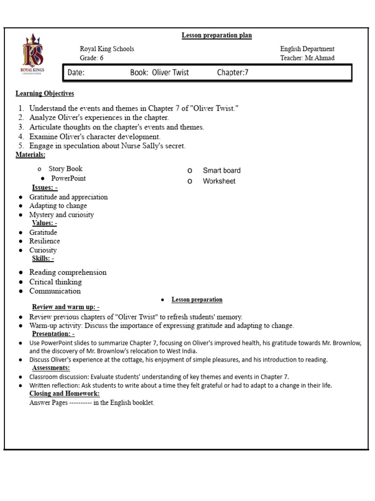 Lesson Plan Gr.6 Week.1 OLIVER | PDF