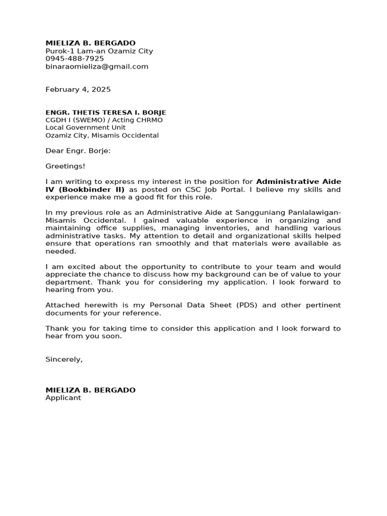 Application Letter - Mieliza | PDF