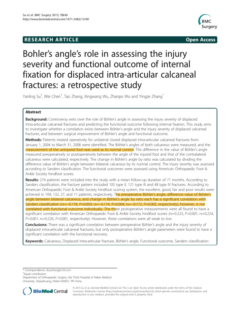 Bohler's Angle's Role in Assessing The Injury Severity and Functional Outcome of Internal ...
